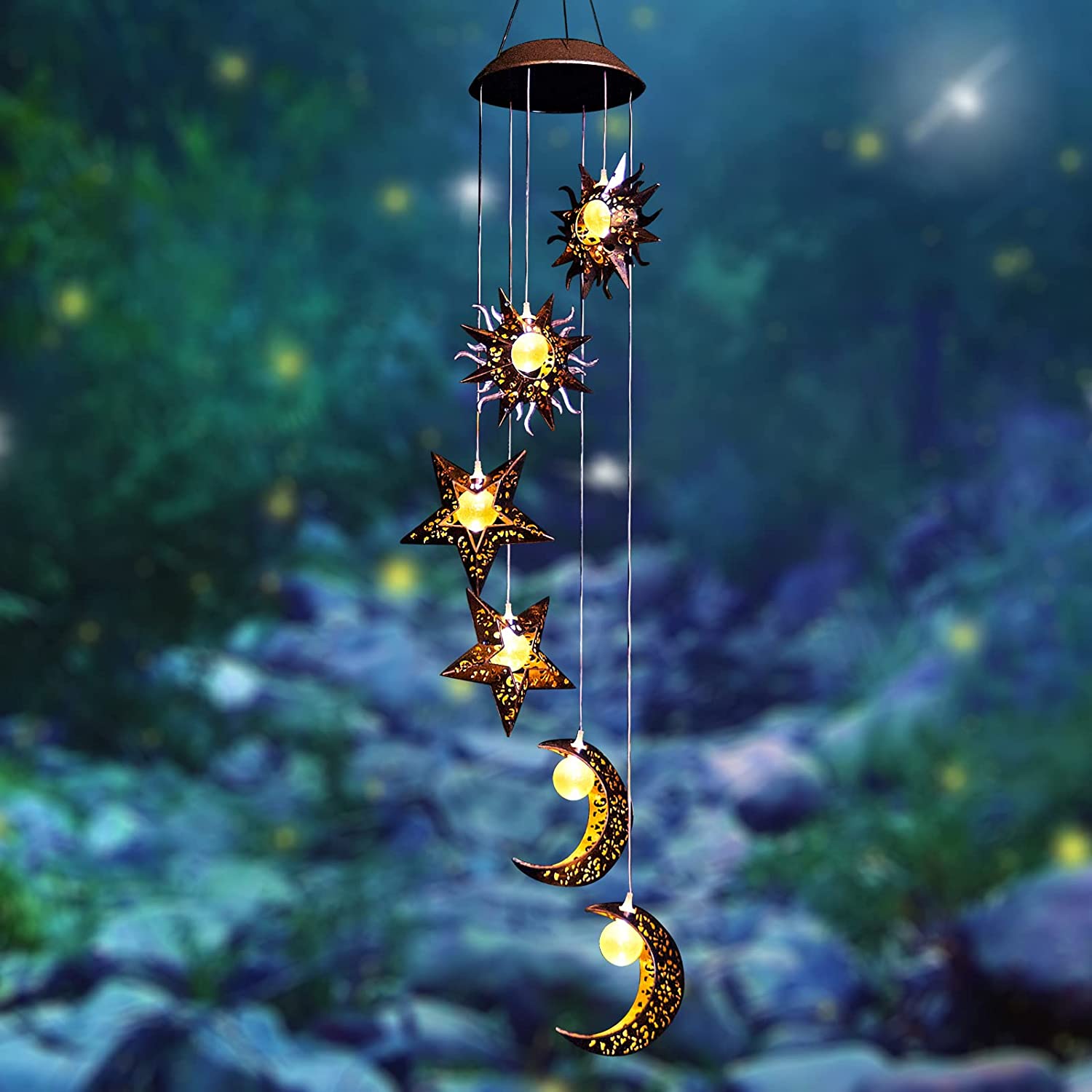 TakeMe Sun Moon Star Combination Hanging Solar Lights,Balcony Terrace ...