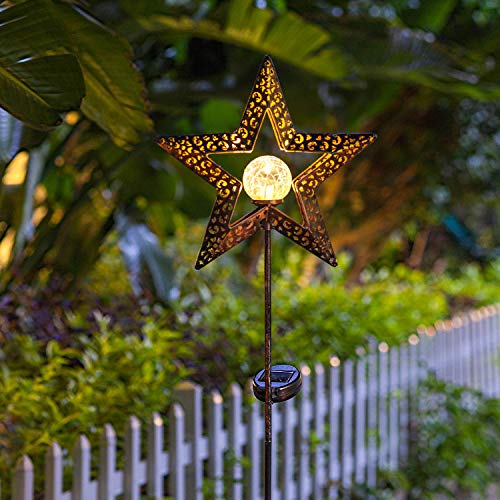 Glowing Stars Solar Night Light Garden Hollow Five-pointed Star Outdoor ...