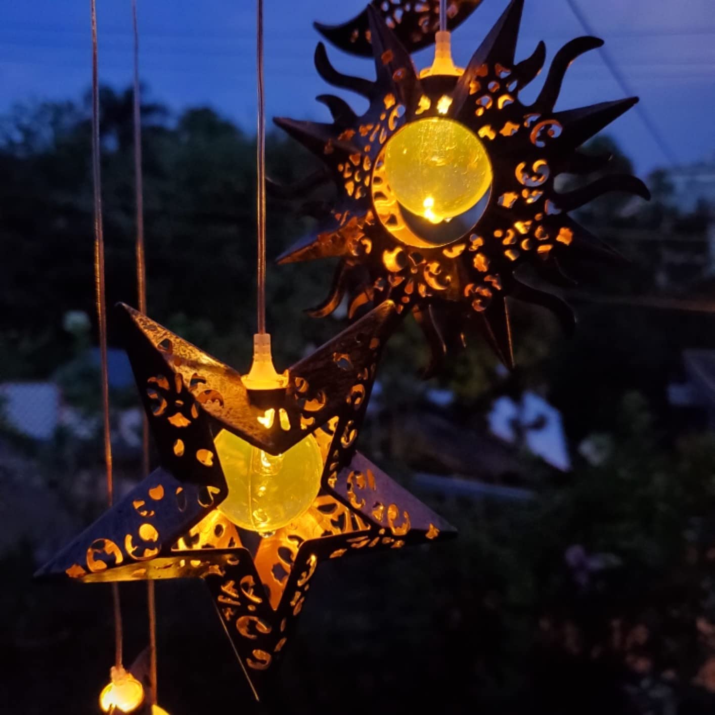 TakeMe Sun Moon Star Combination Hanging Solar Lights,Balcony Terrace ...