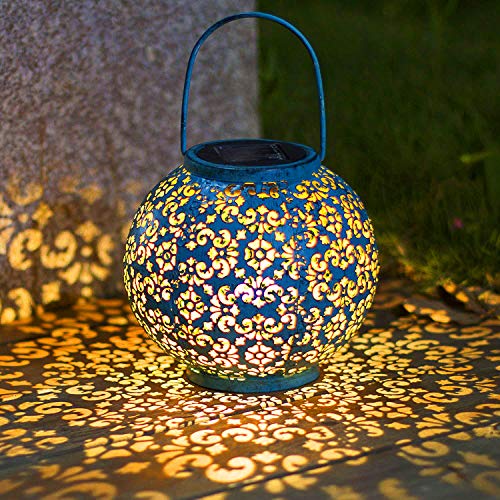 Exquisite Blue Lantern Solar Lamp Outdoor Garden Yard Hanging Lights ...