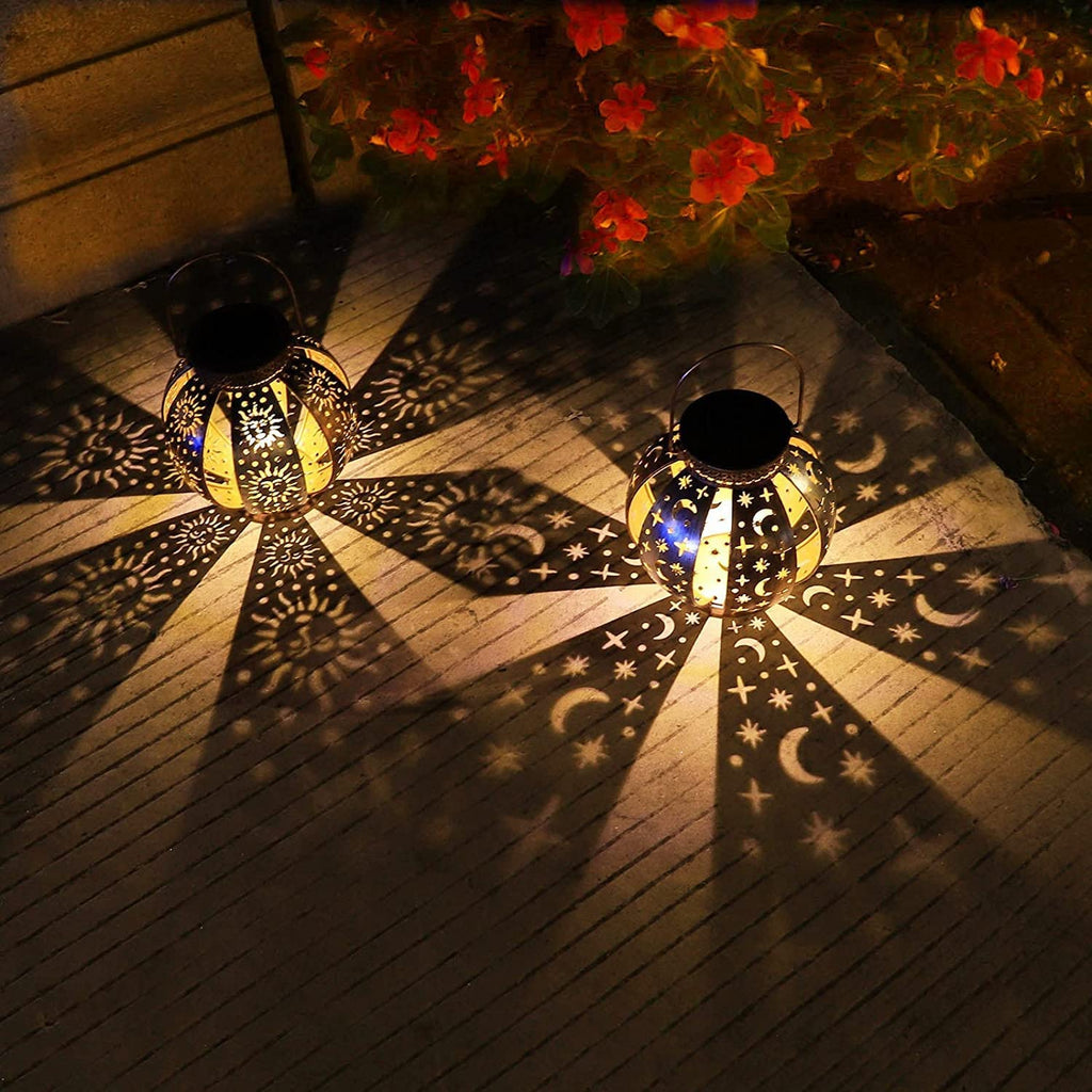 Sun Moon Pattern Projection Solar Lantern, Garden Courtyard Party Deco ...