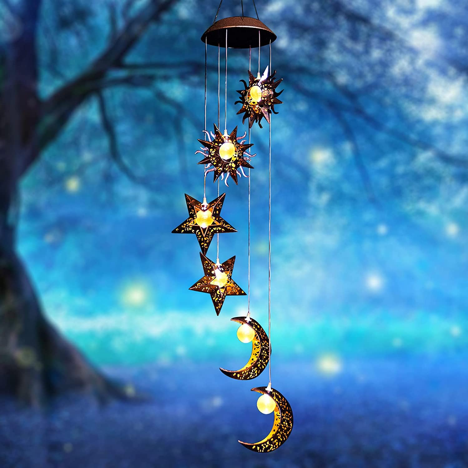 TakeMe Sun Moon Star Combination Hanging Solar Lights,Balcony Terrace ...