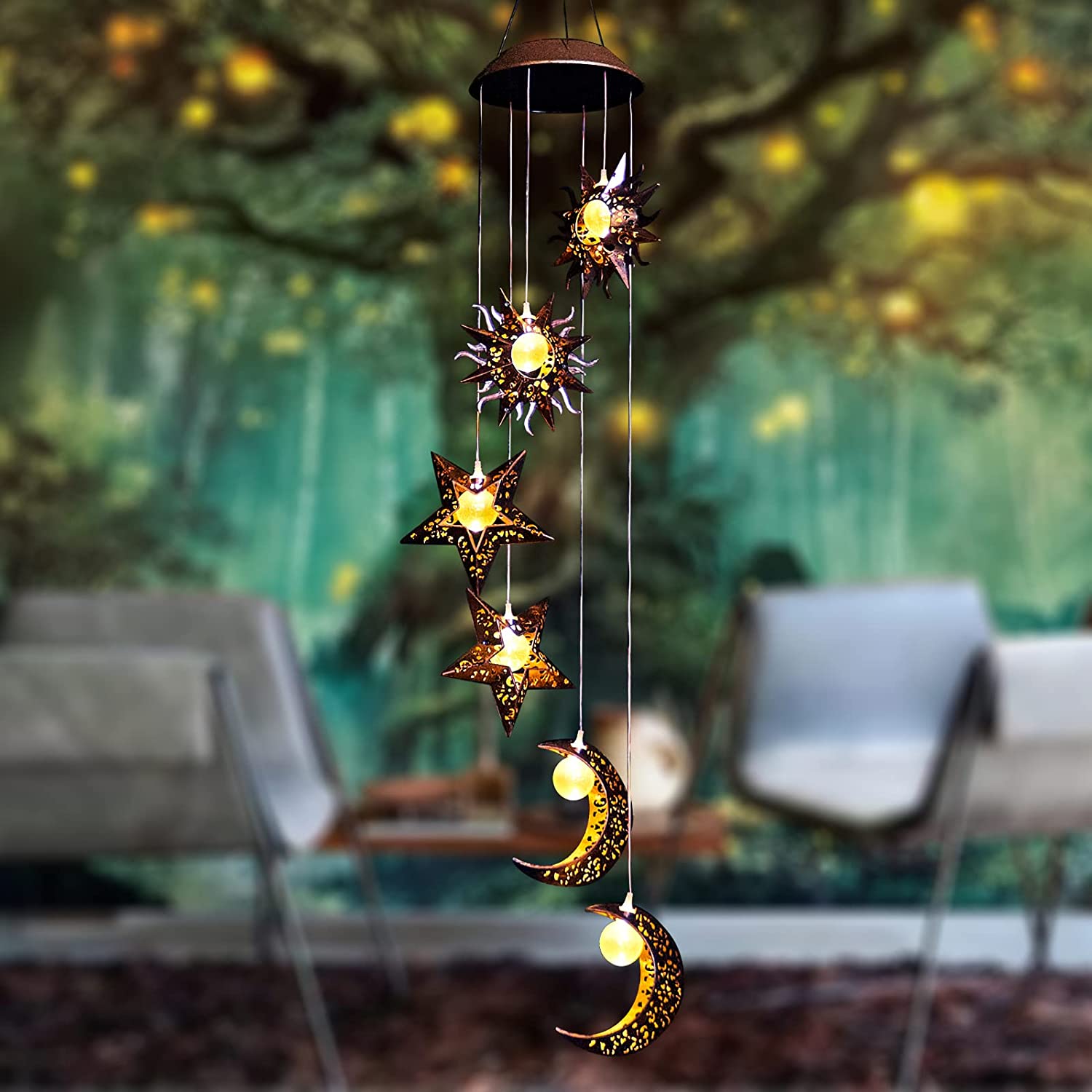 TakeMe Sun Moon Star Combination Hanging Solar Lights,Balcony Terrace ...