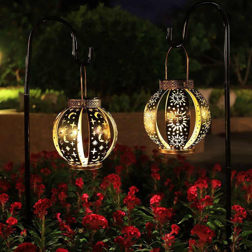 Sun Moon Pattern Projection Solar Lantern, Garden Courtyard Party Deco ...