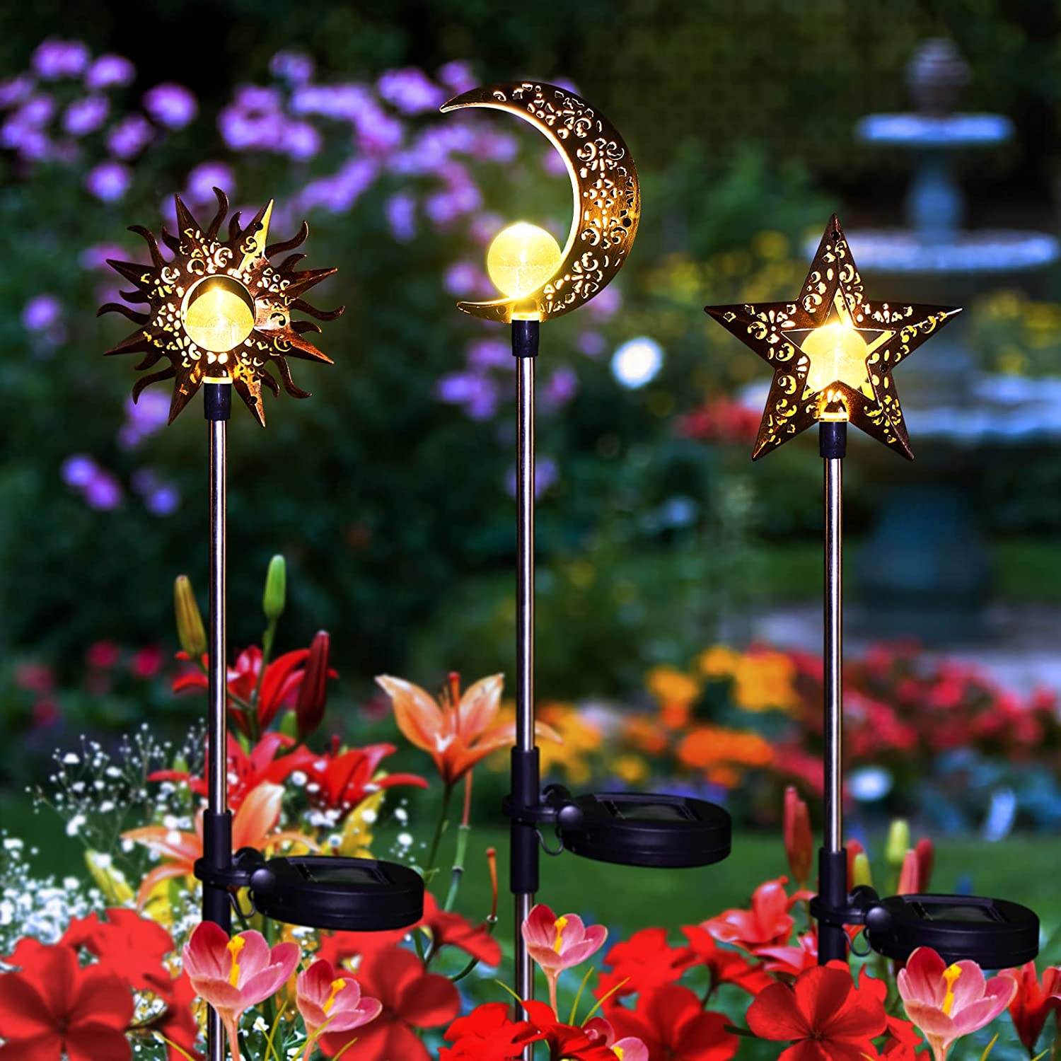 Sun Moon Star Combination Garden Lawn Decoration Stake Light,outdoor W ...