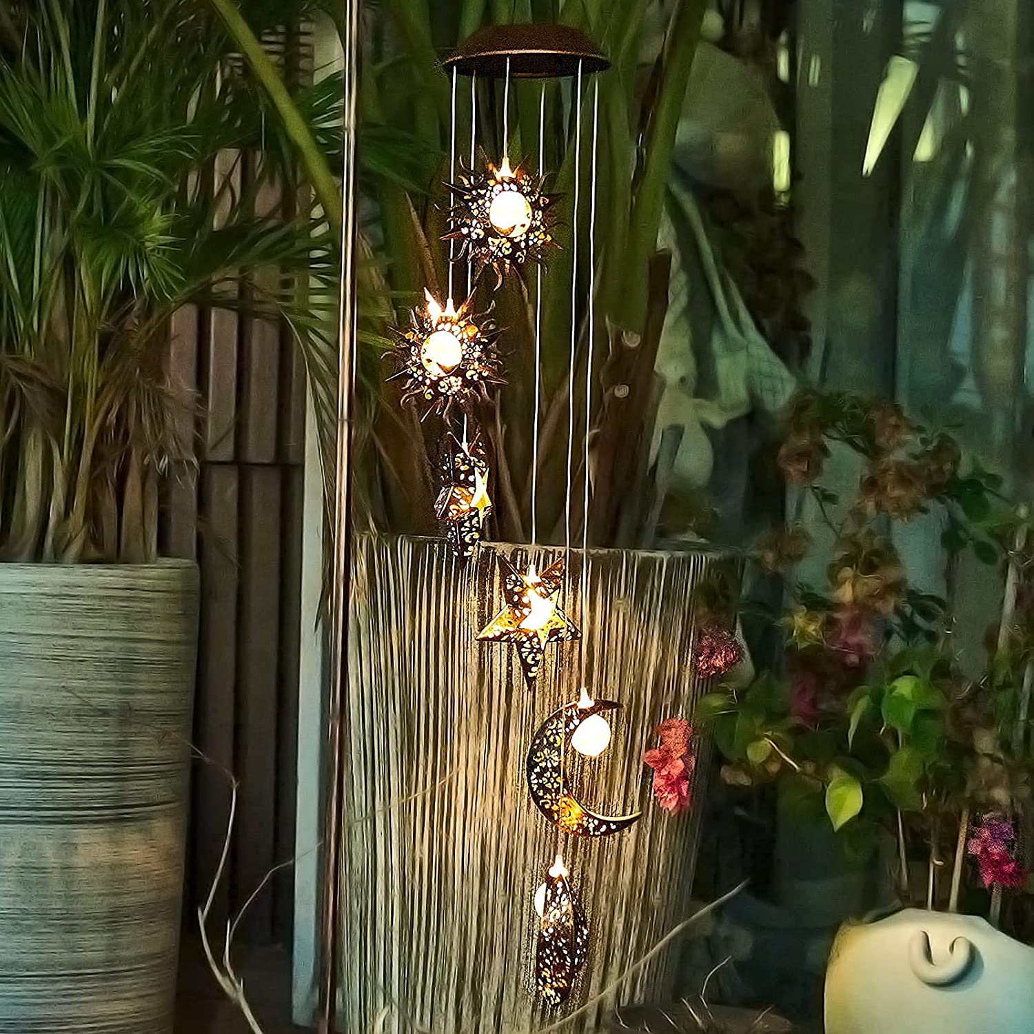 TakeMe Sun Moon Star Combination Hanging Solar Lights,Balcony Terrace ...