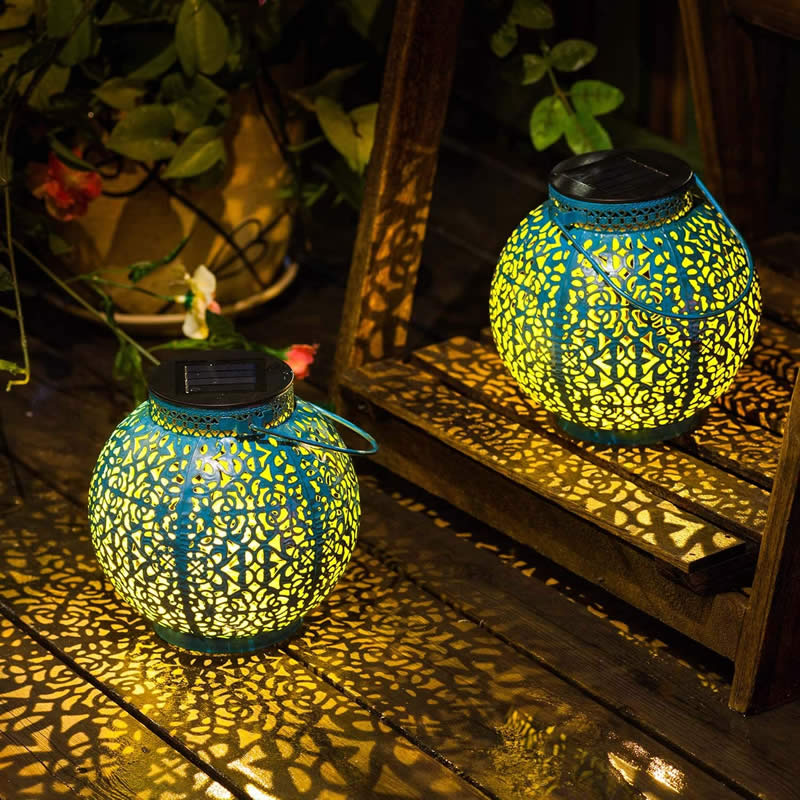 Blue Outdoor Lantern Solar Night Light Garden Patio Hanging Light ...