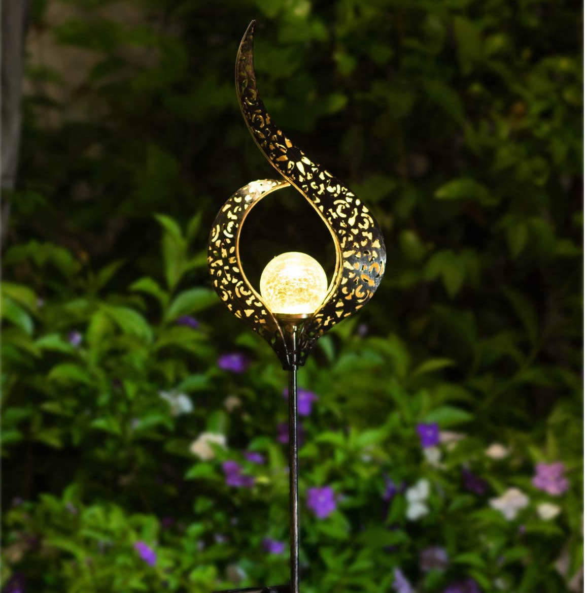 Retro Geometric Outdoor Solar Light Glass Ball Art Crack Garden Lights ...
